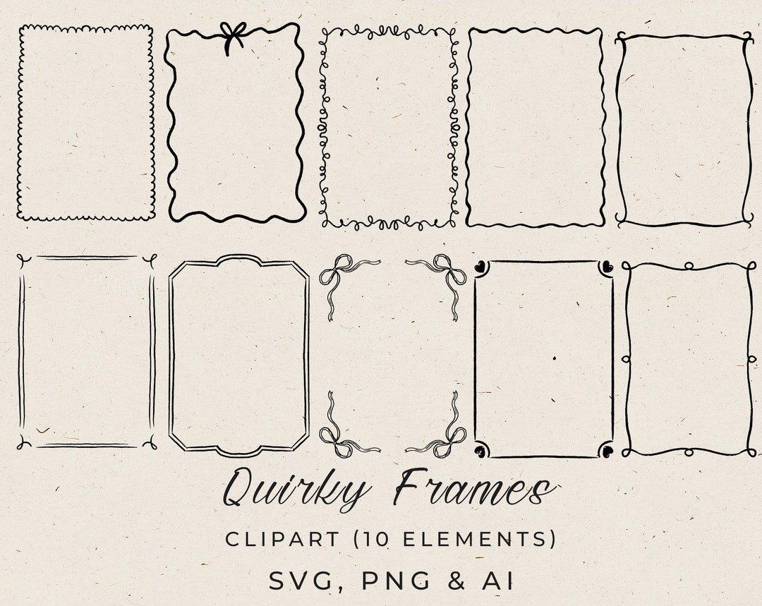 Quirky Frame Clipart 5x7 in SVG, Hand Drawn Border for Wedding ...