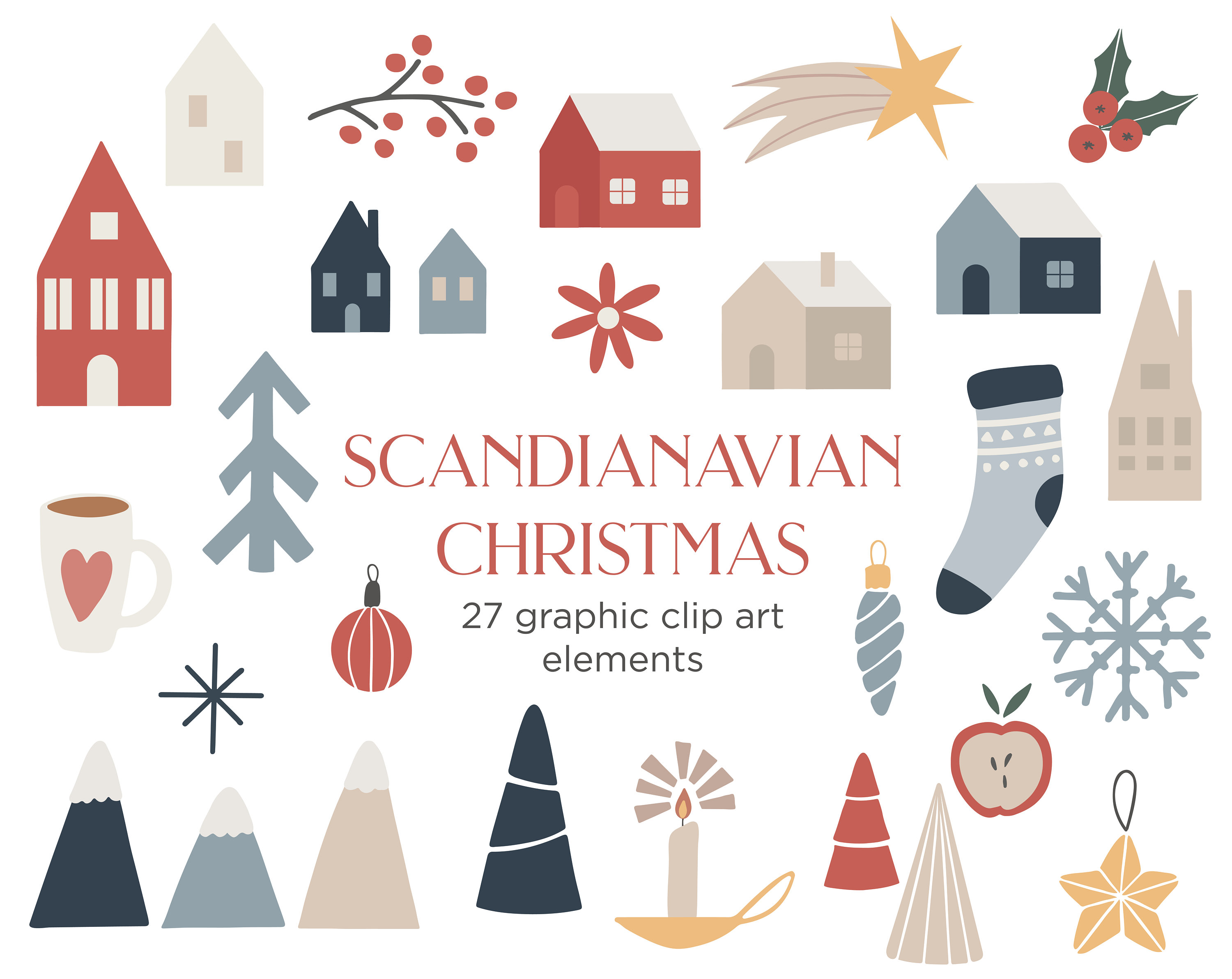 Scandinavian Christmas Houses Clipart, Christmas Houses Clipart ...