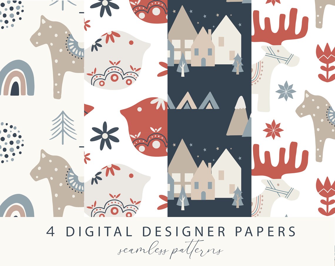 Scandinavian Digital Paper, Scrapbook Paper, Seamless Patterns ...