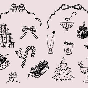 Hand Drawn Vintage Christmas Clipart in SVG Format, Whimsical Christmas ...
