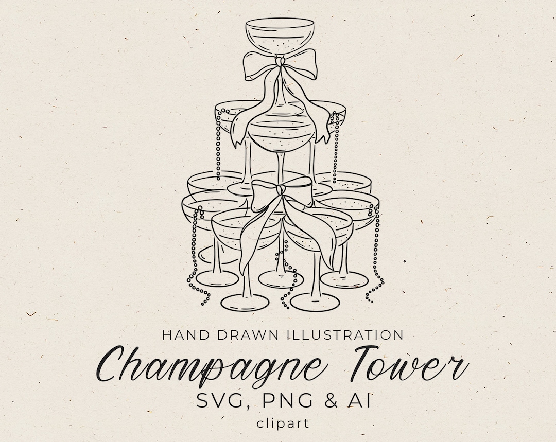 Hand Drawn Champagne Glasses Tower With Bows in SVG, Illustration of ...