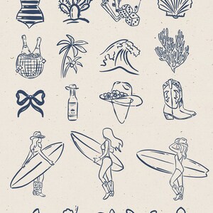 Hand Drawn Coastal Cowgirl Clipart in SVG, Beach Club Bach Template ...