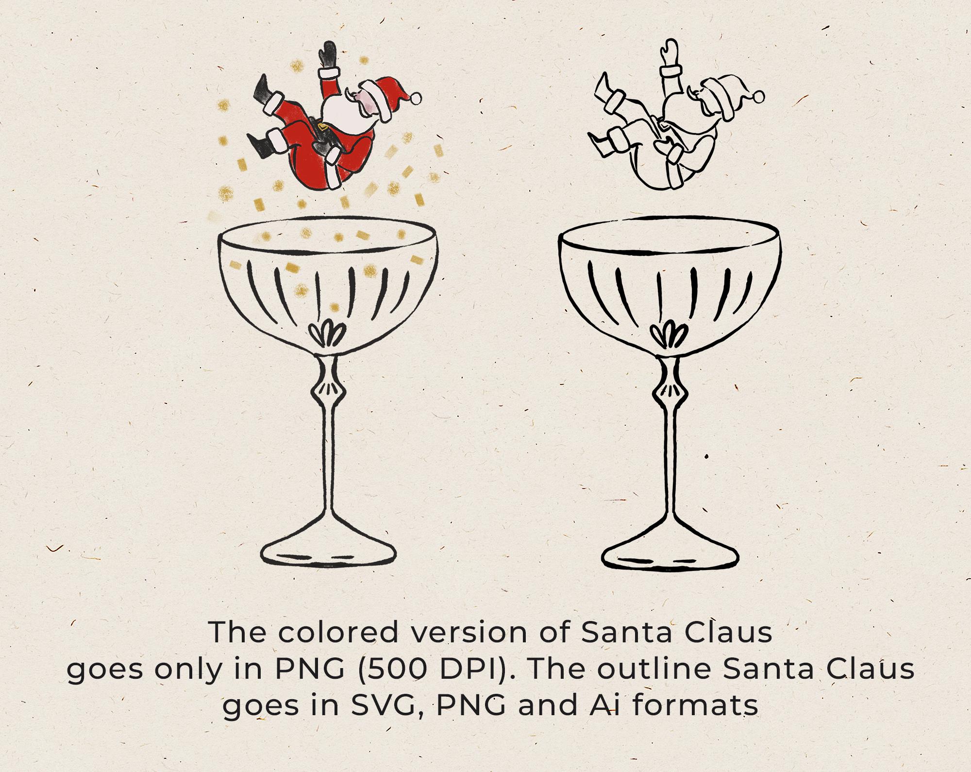 Hand Drawn Illustration of Santa Claus and Martini in Whimsical Style ...