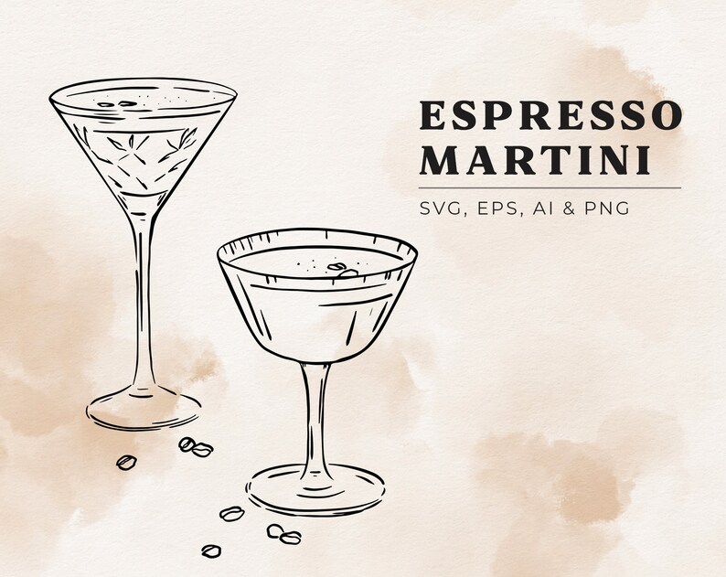 Espresso Martini Cocktail Illustration in SVG, Hand Drawn Espresso ...