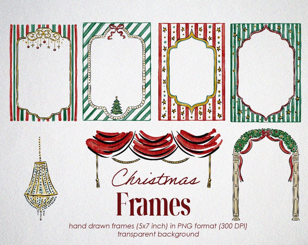 Hand Drawn Christmas Watercolor Frames, Christmas Illustrations for ...