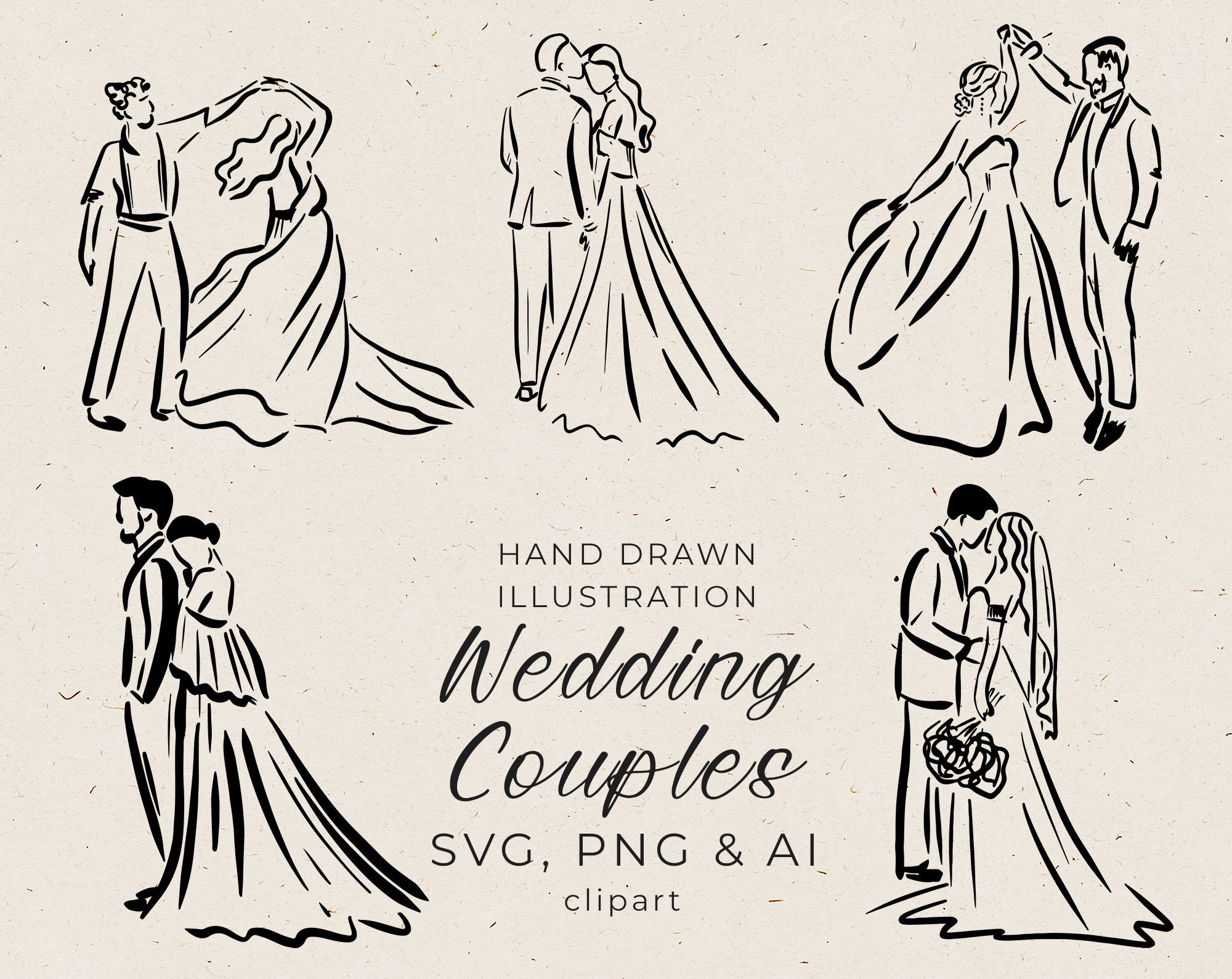 Hand Drawn Bride and Groom Illustration in SVG, Dancing Couples ...