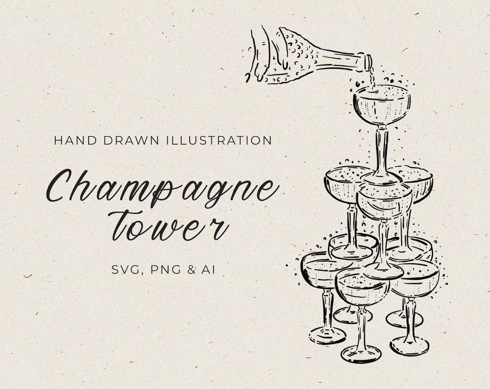 Pouring Champagne Tower Illustration in SVG, Champagne Drawing Clipart ...