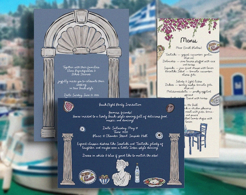 Hand Drawn Greek Illustrations in Watercolor Clipart, Bundle of Greek ...