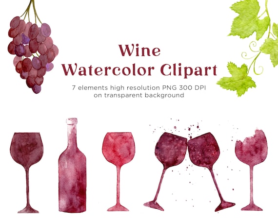 Wine Watercolor Clipart Wine Bottle & Glasses PNG Files | Etsy