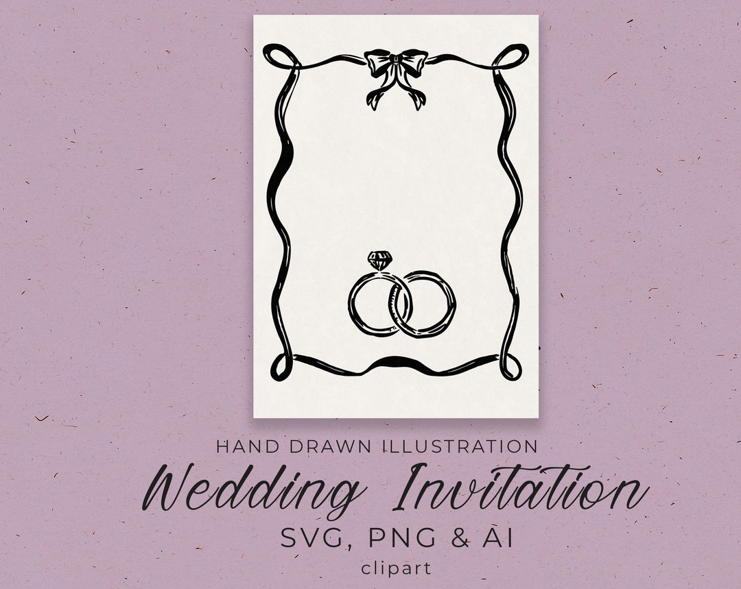 Hand Drawn Engagement Rings and Wedding Bow Frame Illustrations in SVG ...