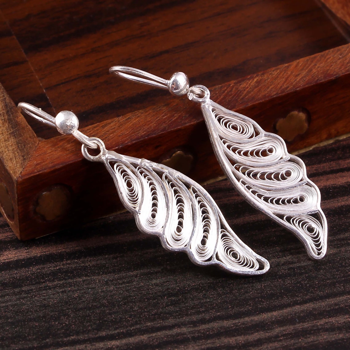 925 Sterling Silver Indian Filigree Earrings Jewelry 54X13 MM - Etsy