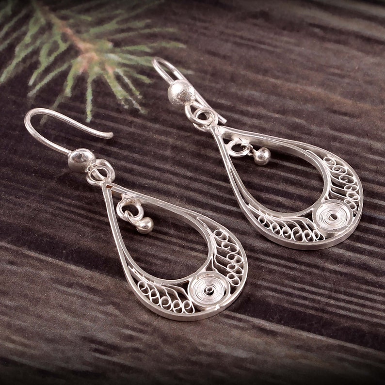 925 Sterling Silver Indian Filigree Earrings Jewelry 47X18 MM - Etsy