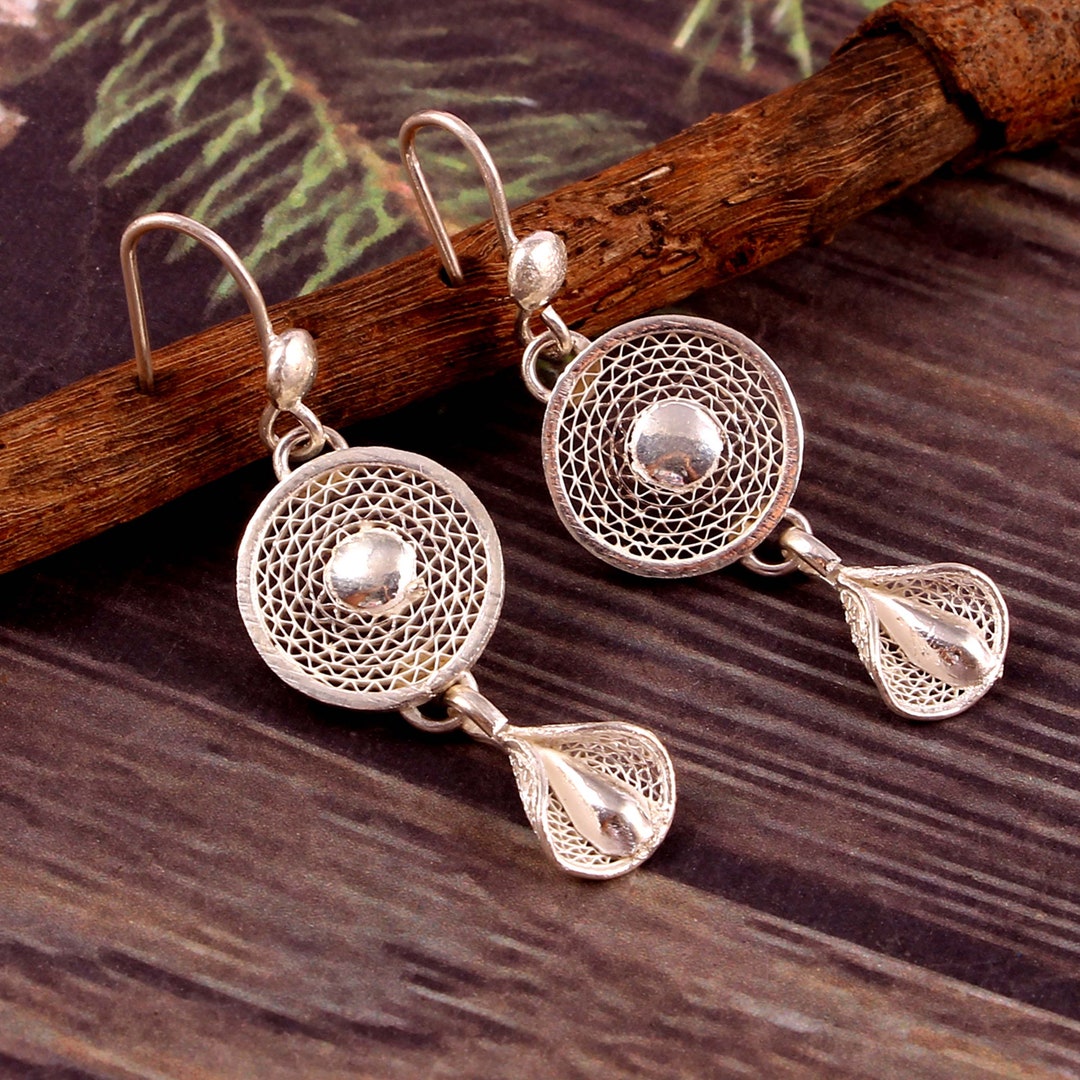 925 Sterling Silver Indian Filigree Earrings Jewelry 52X16 MM - Etsy
