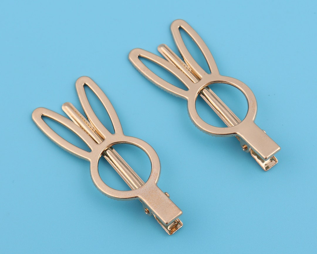 Golden Rabbit Ear Hair Clips: Hollow Metal Barrettes, DIY Jewelry ...