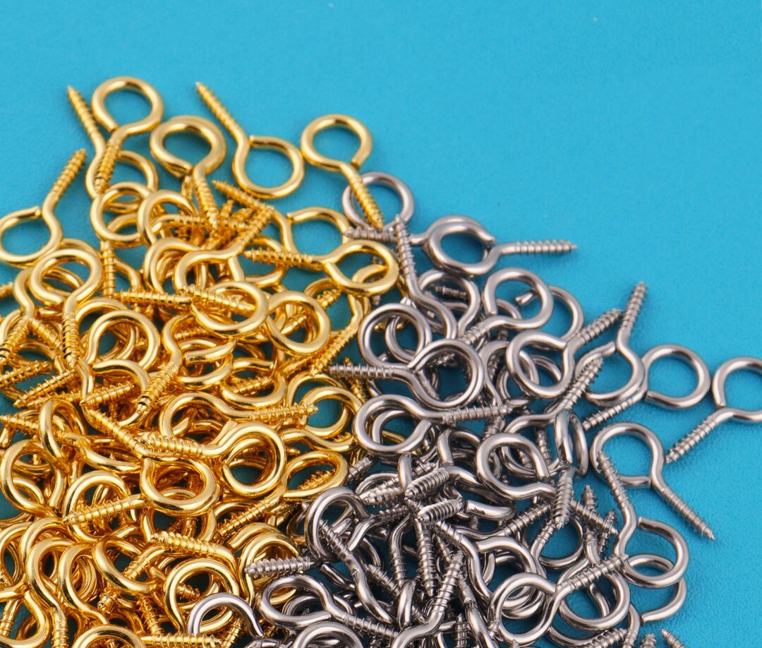 Mini Eye Hook Screw Pins: Antique Silver & Gold Loops (8mm X 17mm ...