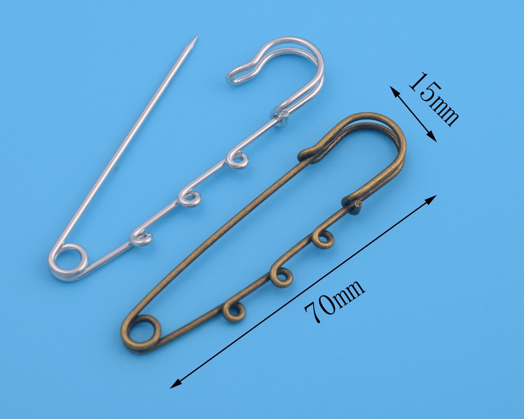 70mm Safety Pins With Triple Loop: Antique Brass or Silver Brooch Pins ...