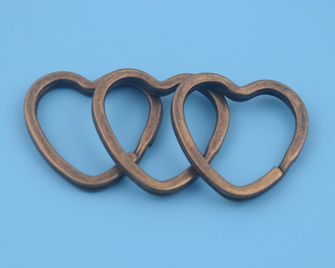 1.25"(31mm Outer) Antique Brass Heart Shape Double Split Key Chain Ring ...