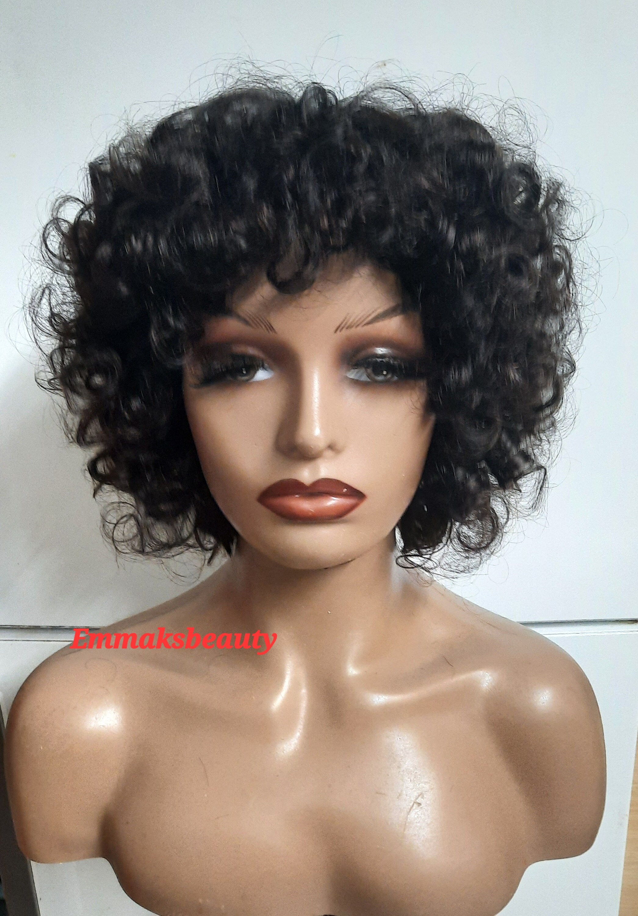 Fringe/bang Egg Curls Peruvian Human Hair Wig in 8inches - Etsy