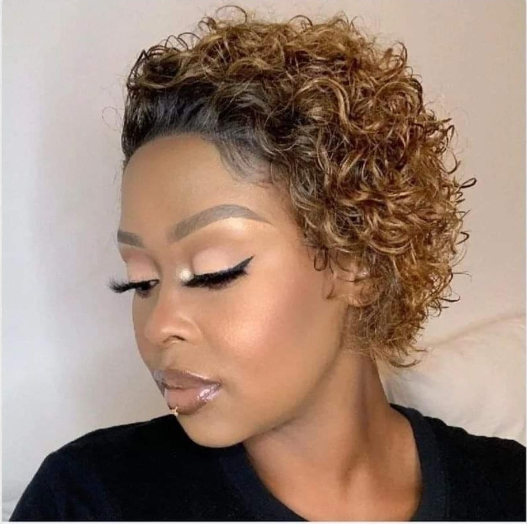 High Quality Water Curly Short Pixie Cut 13x4 Lace Wig in #1b/27 - Etsy