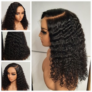 Glueless Virgin Peruvian Deepcurly Wig 4x4 Lace Closure Wig in 12inches ...