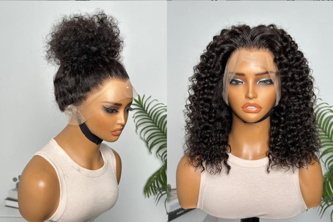 Glueless Virgin Peruvian Deepcurly Wig 4x4 Lace Closure Wig in 12inches ...