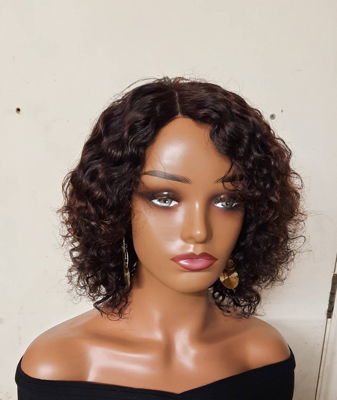Glueless Virgin Peruvian Deepcurly Wig 4x4 Lace Closure Wig in 12inches ...