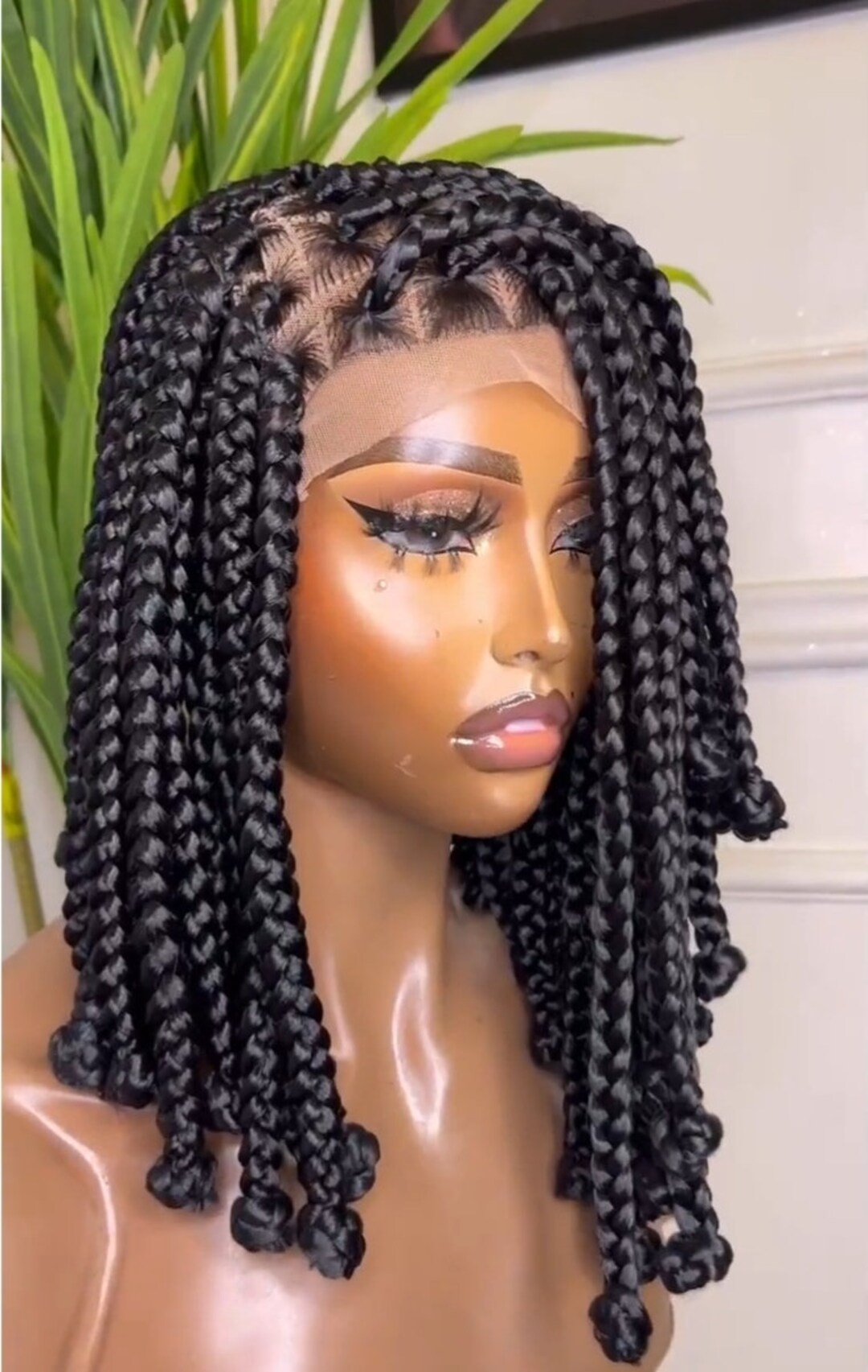 Full Lace Knotless !! Handmade Jumbo Box Braided Bob Wig in Any Black ...