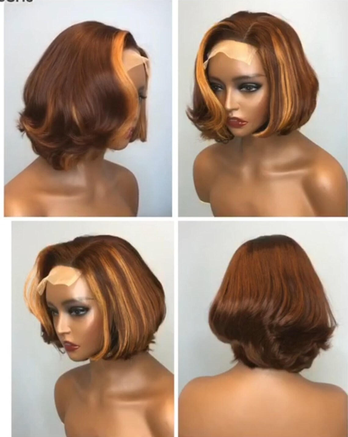 Virgin Unprocessed Peruvian Human Hair Layered Side Part Short Bob Wig ...
