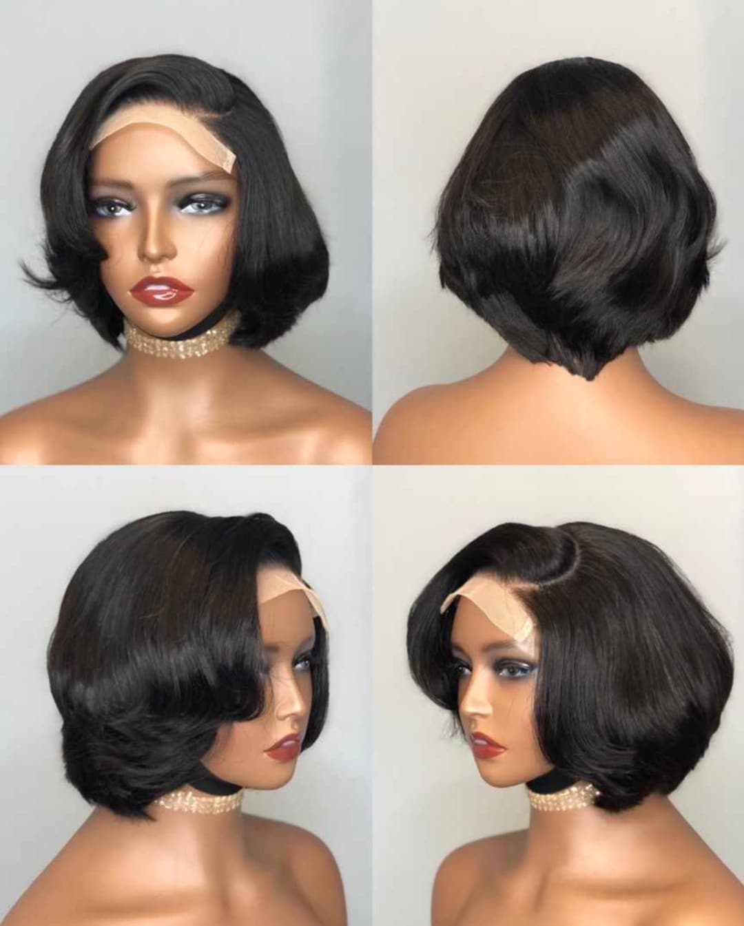 Virgin Unprocessed Peruvian Human Hair Layered Side Part Short Bob Wig ...