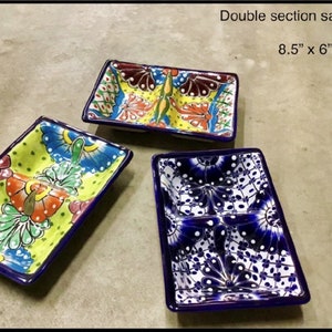 Talavera Double Sectional Salsa Plate, Ceramic Hand Painted Appetizer ...