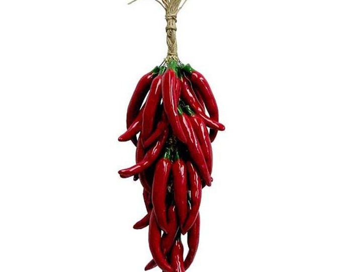12 Mexican Chili Ristras, Ceramic Chilis Hanging Ornaments, Pepper ...