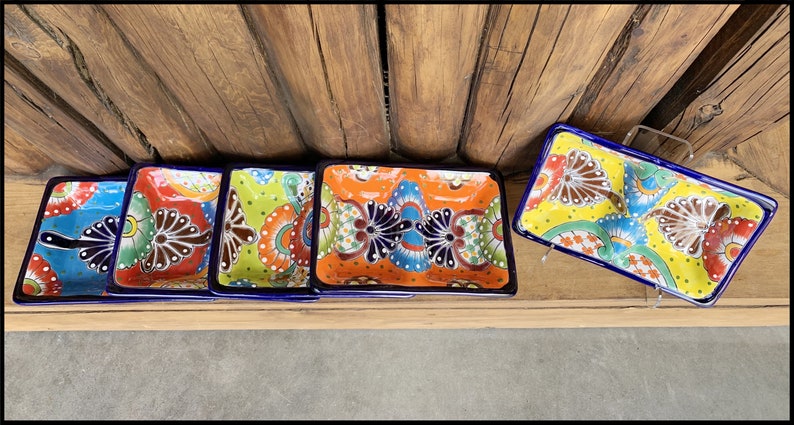 Talavera Double Sectional Salsa Plate, Ceramic Hand Painted Appetizer ...