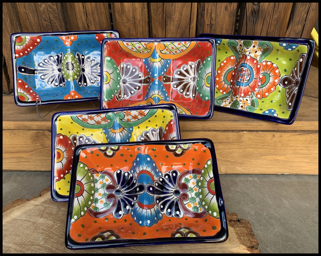 Talavera Double Sectional Salsa Plate, Ceramic Hand Painted Appetizer ...