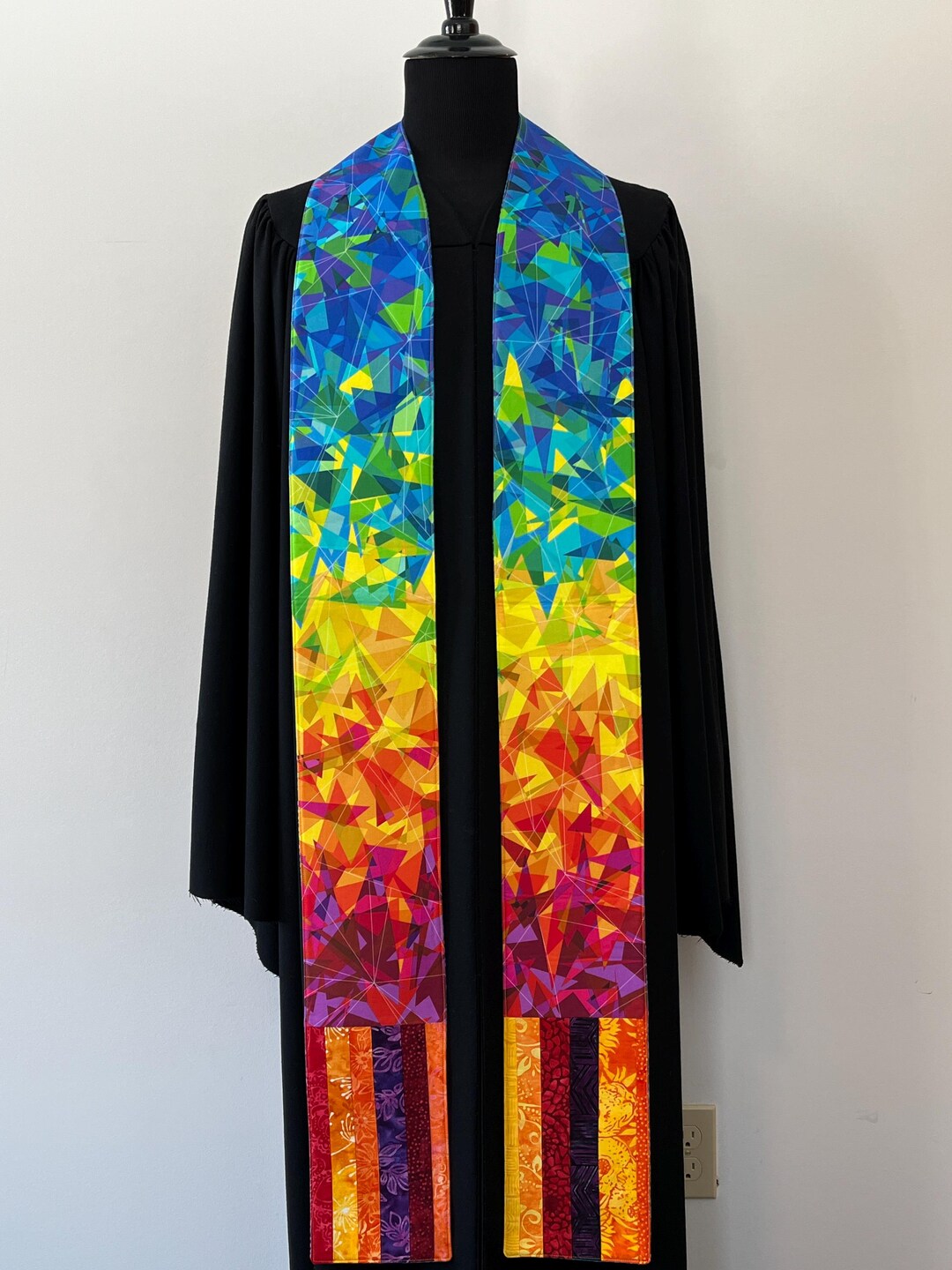 Fractured Rainbow With Vertical Strips Clergy Stole, Reversible Blue ...