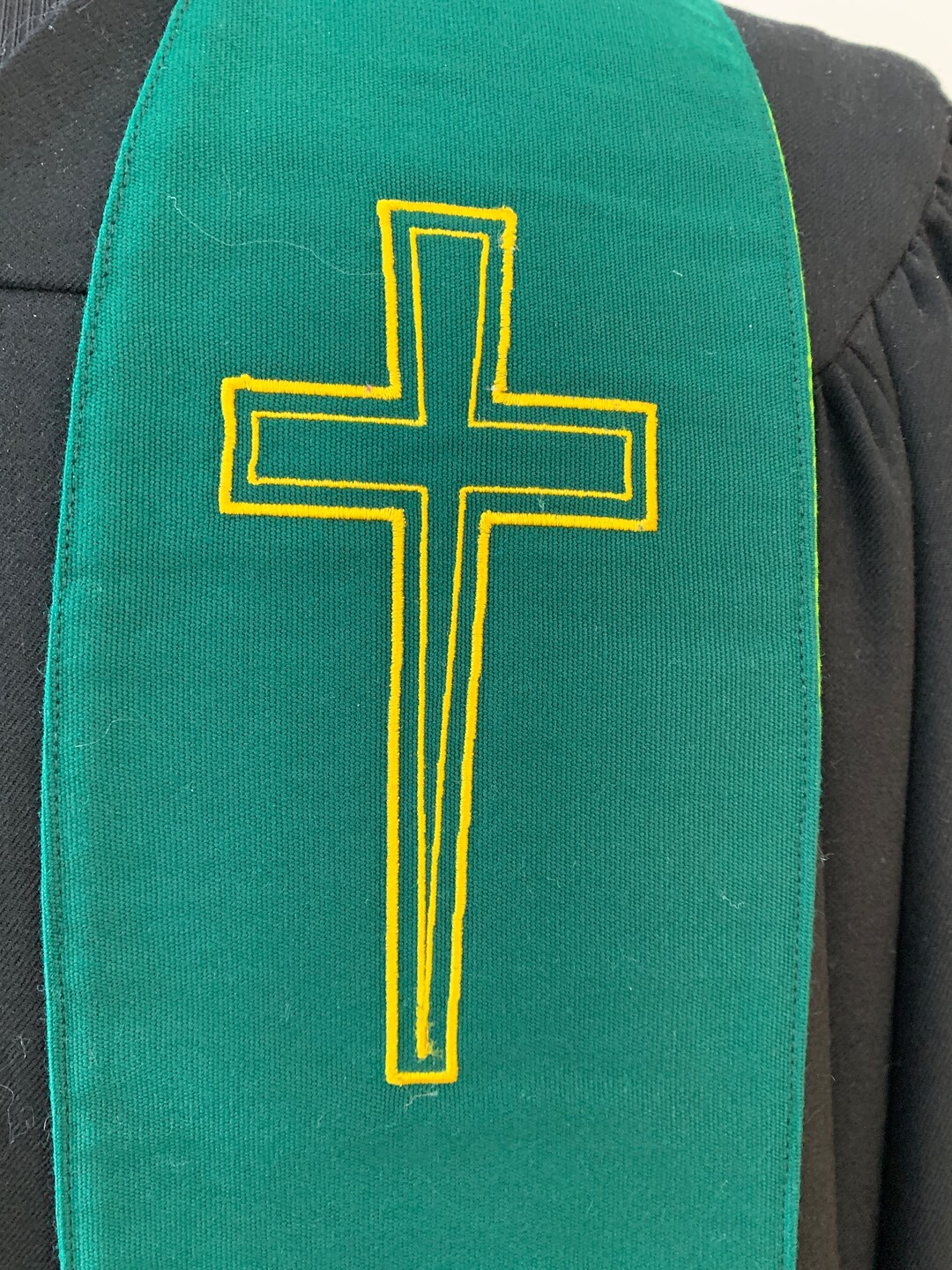 Green Canvas Clergy Stole With Gold Cross, Reversible Green Stole #661 ...