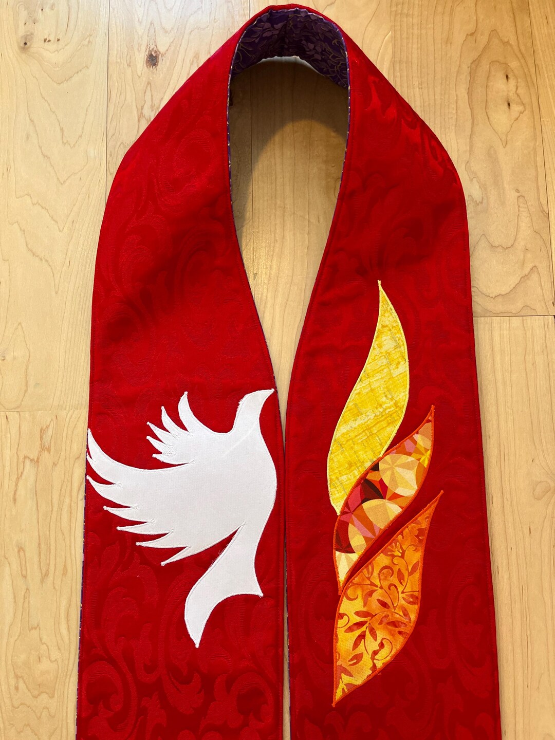Red Stole With Flame and Dove, Reversible Purple Stole #329 - Etsy