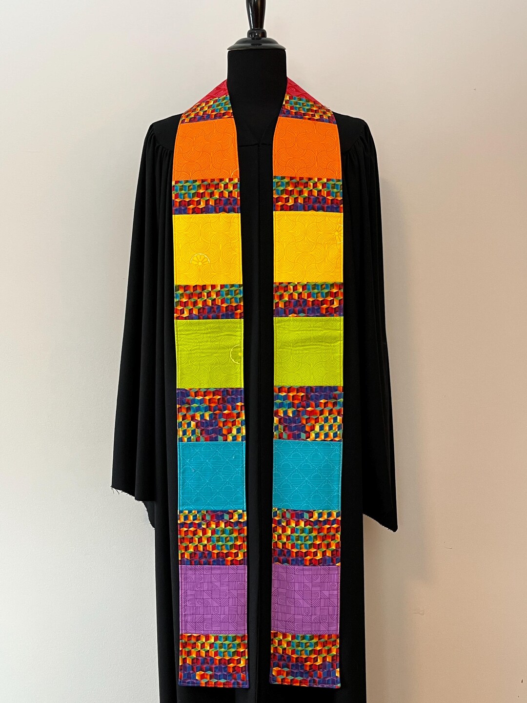 Tumbling Blocks and Rainbow Clergy Stole, Reversible Purple Lenten ...