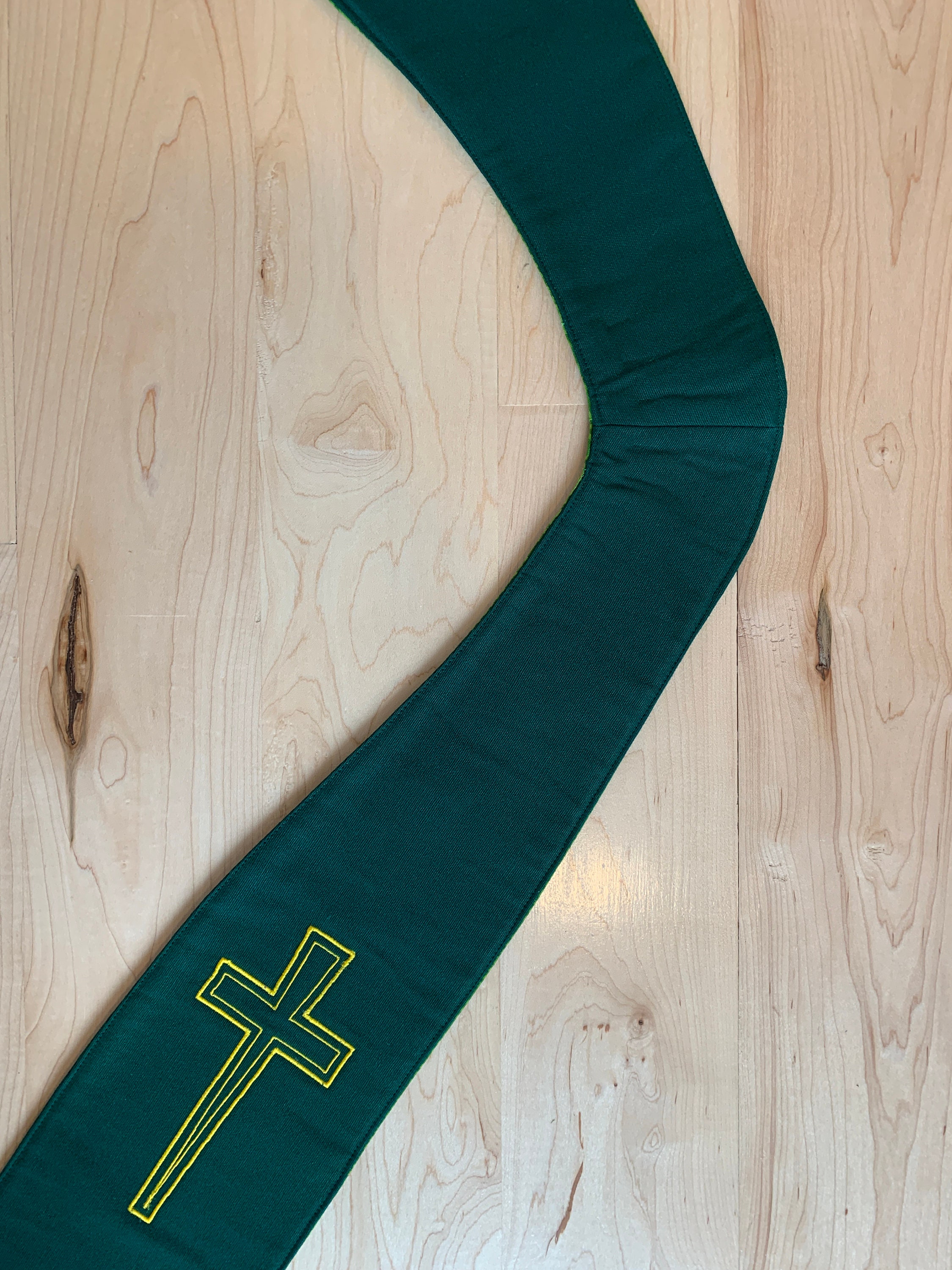 Green Canvas Clergy Stole With Gold Cross, Reversible Green Stole 661 ...