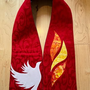 Red Stole With Flame and Dove, Reversible Purple Batik Stole 330 - Etsy