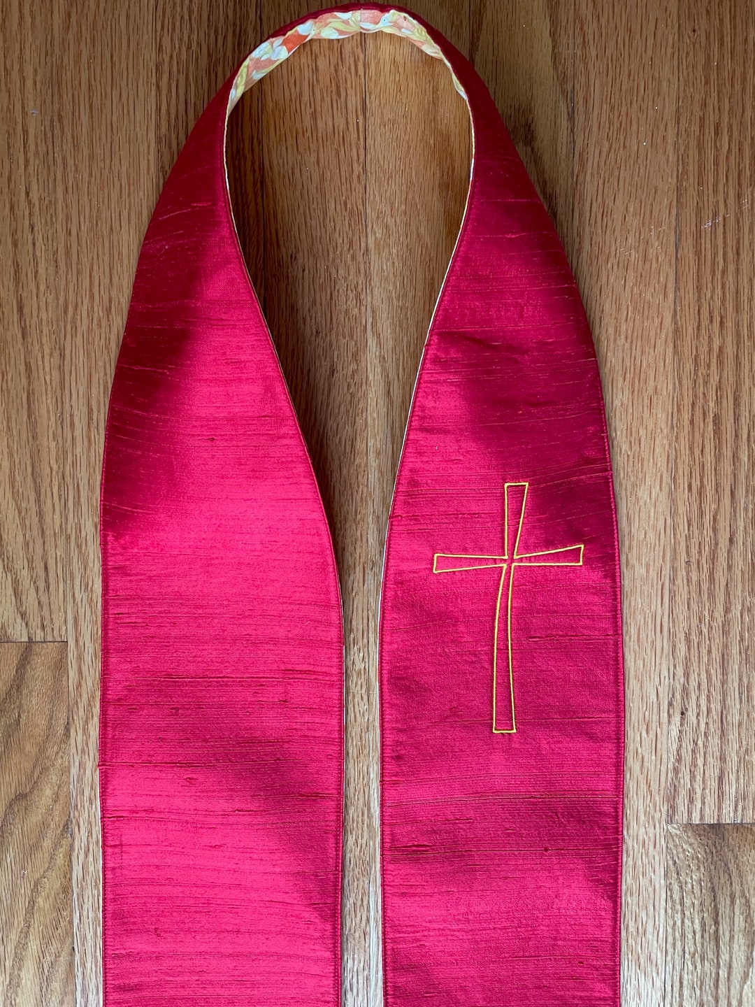 Red Silk Stole With Gold Cross, Reversible Orange Stole #317 - Etsy