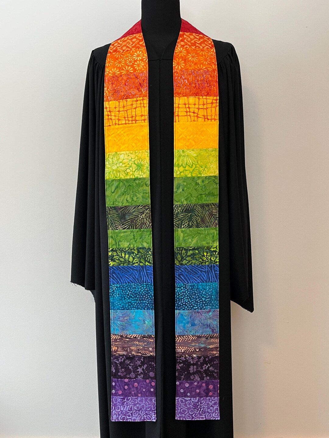Rainbow Clergy Stole, Reversible Red Batik Stole #185 - Etsy