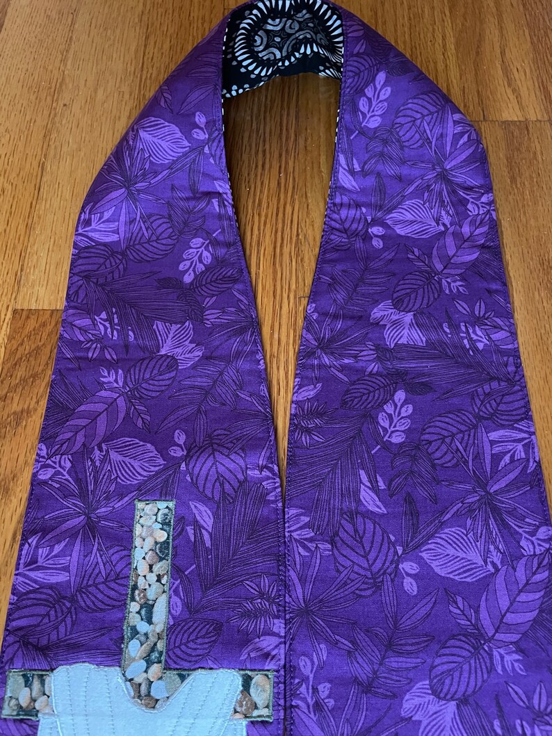 Purple Stole With Cross and Shroud, Reversible Black and Silver Stole ...