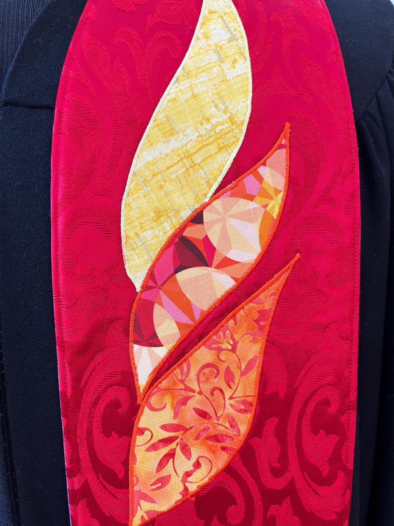 Red Stole With Flame and Dove, Reversible Purple Stole #329 - Etsy