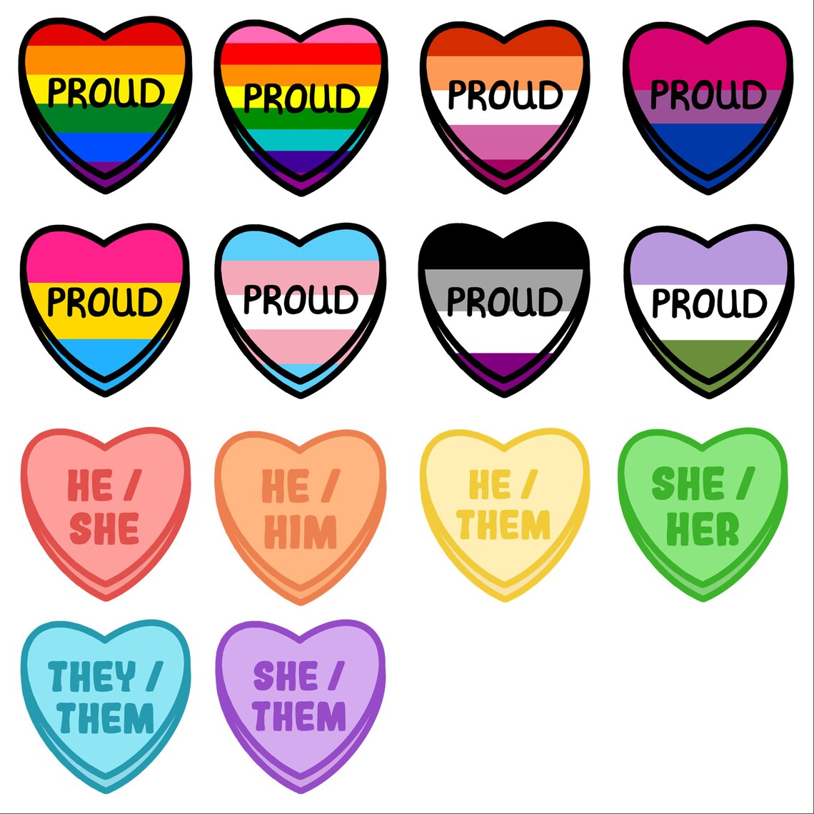 Pride Candy Heart Stickers Mini Stickers Large Stickers - Etsy