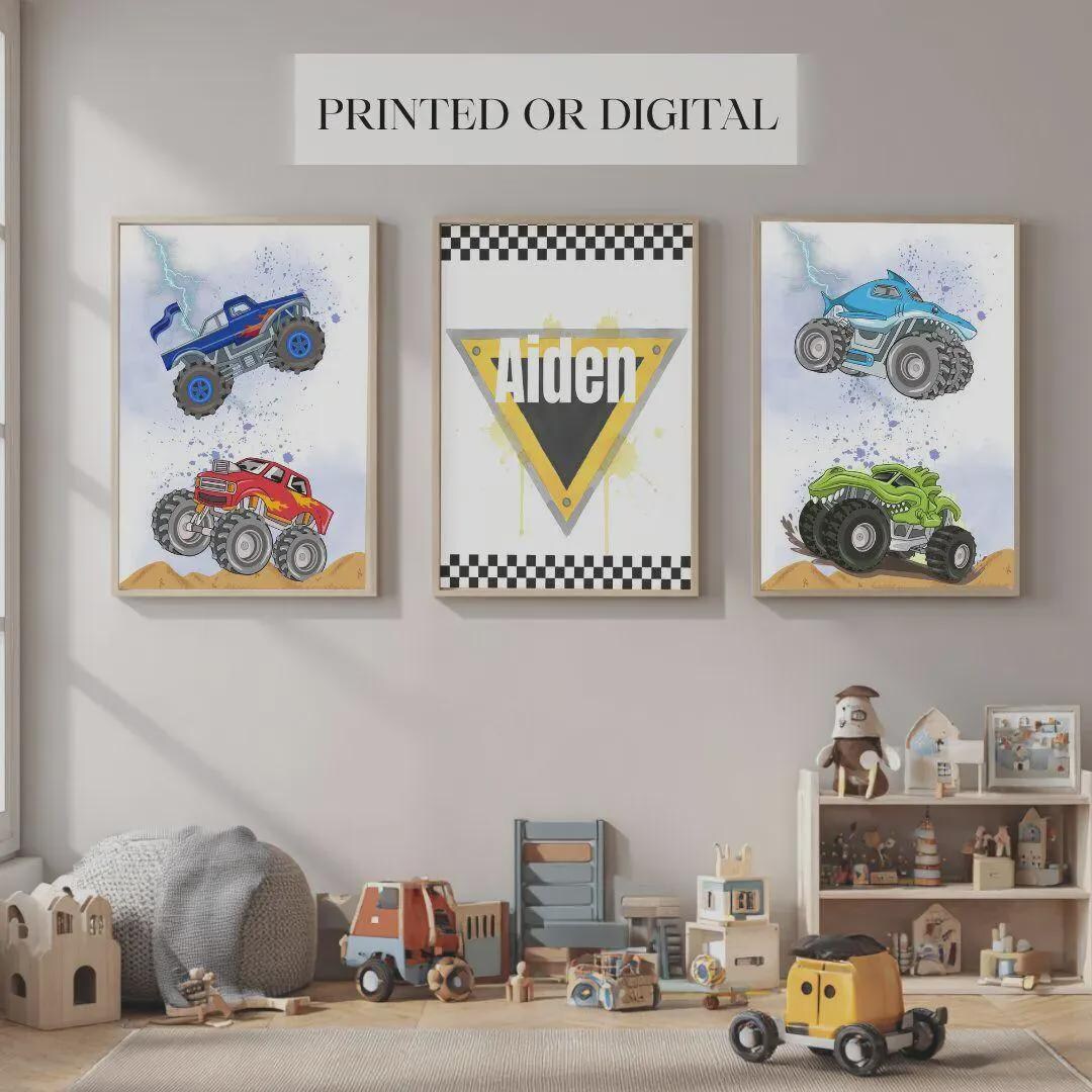 Monster Truck Poster Set | Personalized Kids Room Decor (print or ...