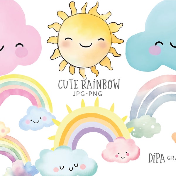 Rainbow Clouds Sun Etsy