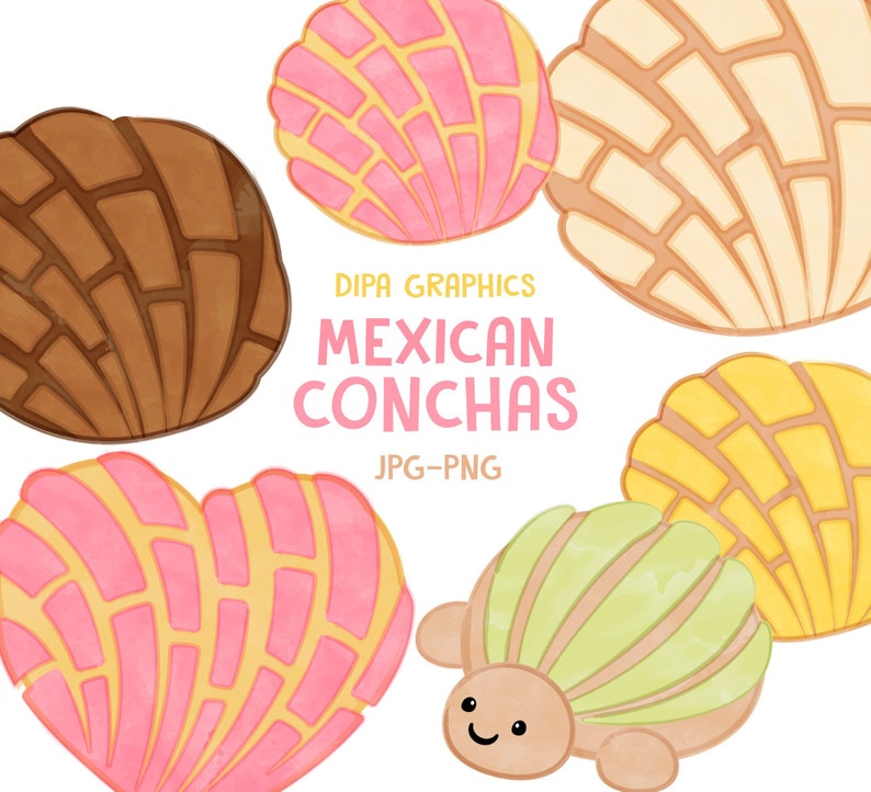 Mexican Conchas Bread Clipart, Bakery Pastry Shop Illustrations, Chisme ...