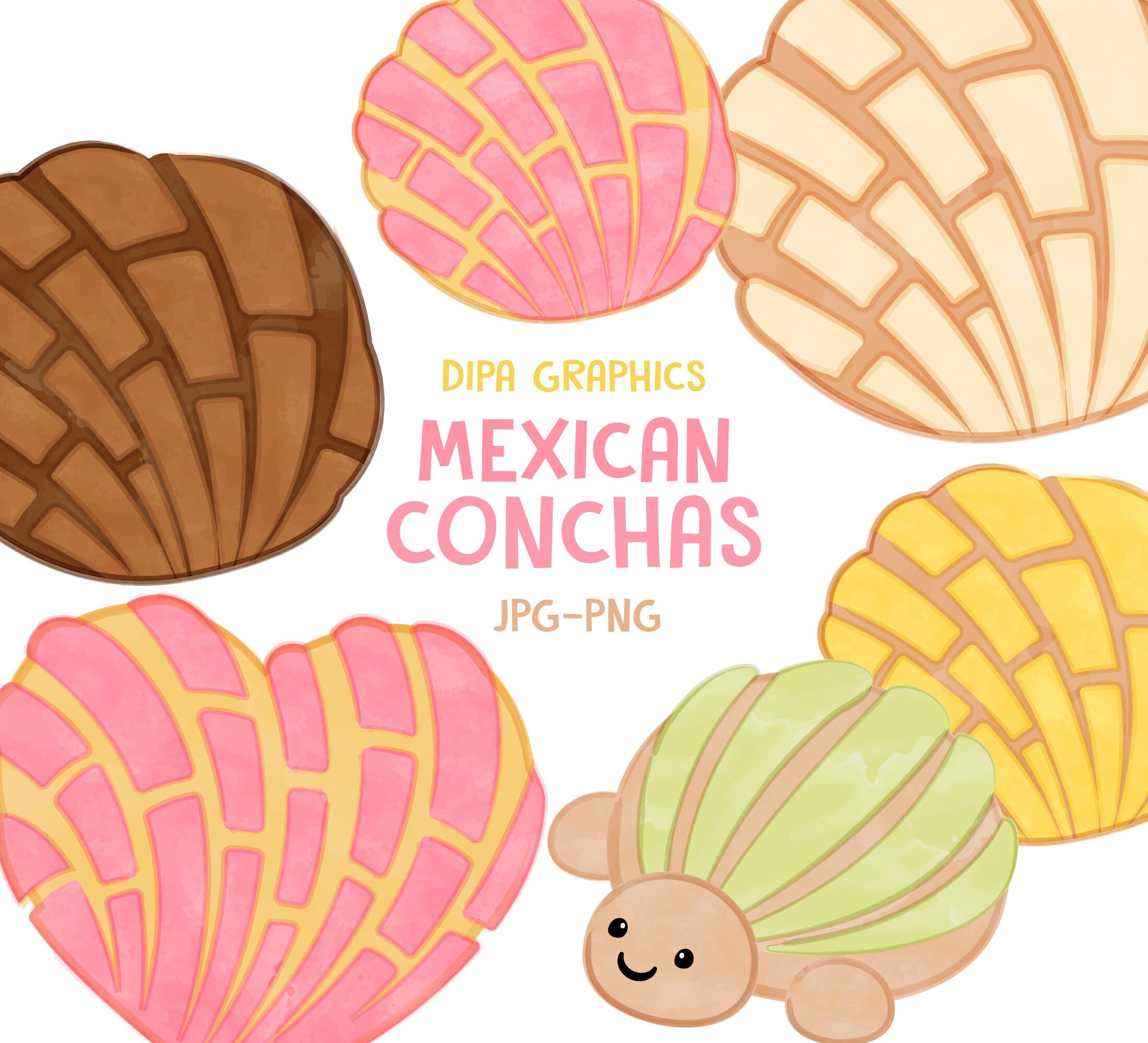 Mexican Conchas Bread Clipart, Bakery Pastry Shop Illustrations, Chisme ...