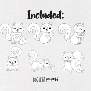 Squirrel Clipart Outlines, Woodland Animals, Fall Graphics, Woodland ...