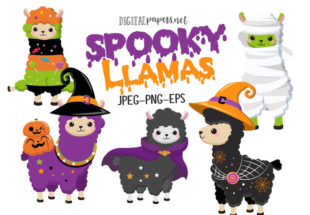 Spooky Halloween Llama Clipart: Mummy, Witch, Vampire (INSTANT DOWNLOAD ...
